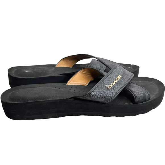 Coach | Shoes | Coach Janine Black Slides Size 75 | Poshmark